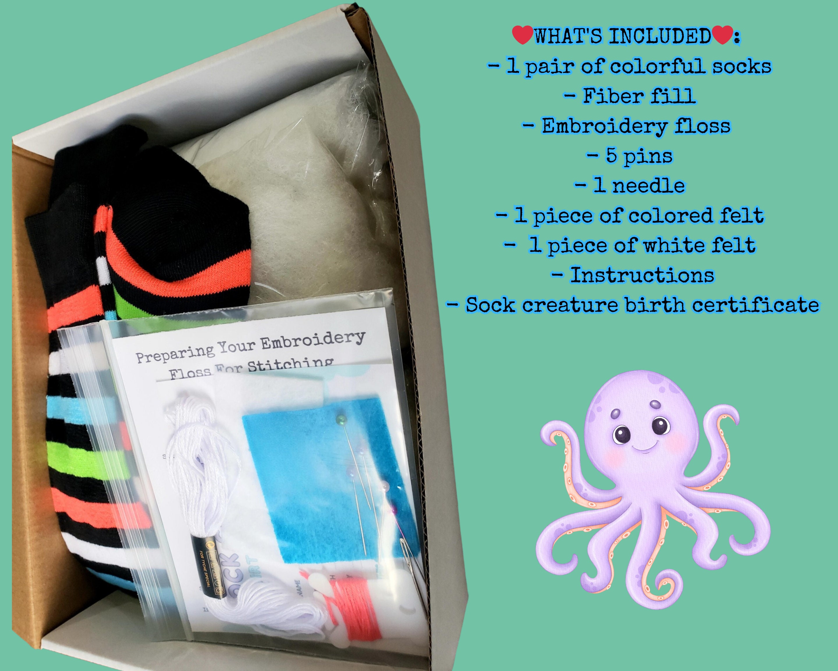 Sock Octopus Hand Sewing DIY Doll, Craft Kit, Kids Craft, Cute Plushie ...