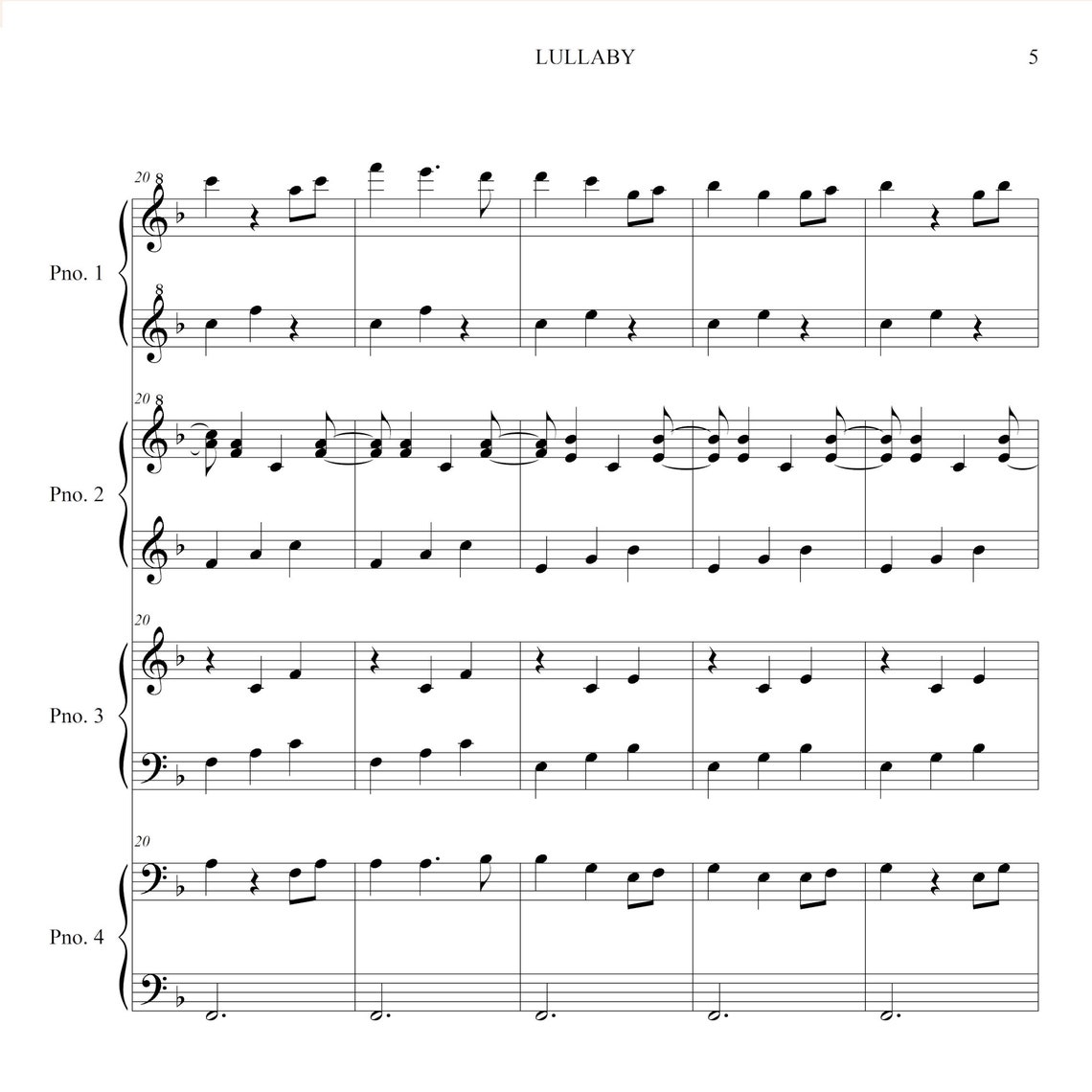 Brahms Lullaby | Sheet Music Only | 1 Piano 8 Hands | Printable Sheet ...