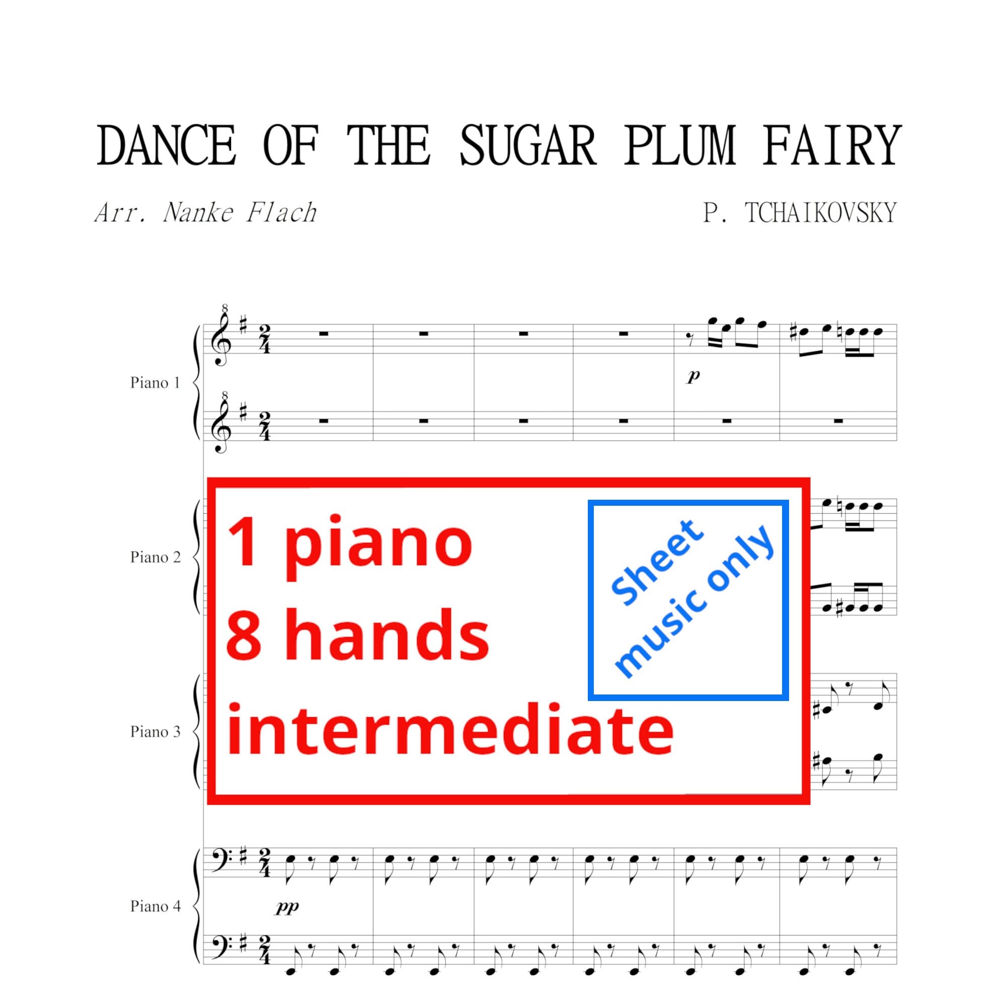 Tchaikovsky - Dance of the Sugar Plum Fairy| Sheet Music Only | 1 Piano 8 Hands | Intermediate ...