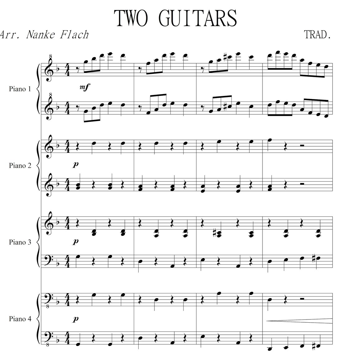 Two Guitars | Sheet Music Only | 1 Piano 8 Hands | Intermediate | Folk ...