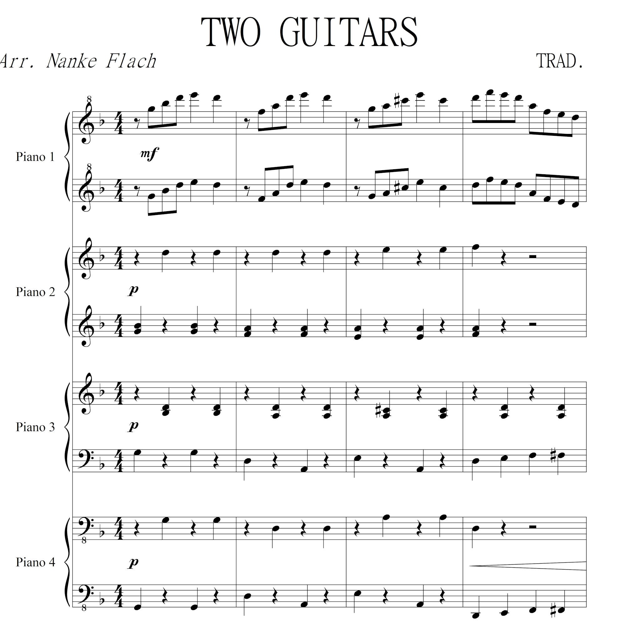 Two Guitars | Sheet Music Only | 1 Piano 8 Hands | Intermediate | Folk ...