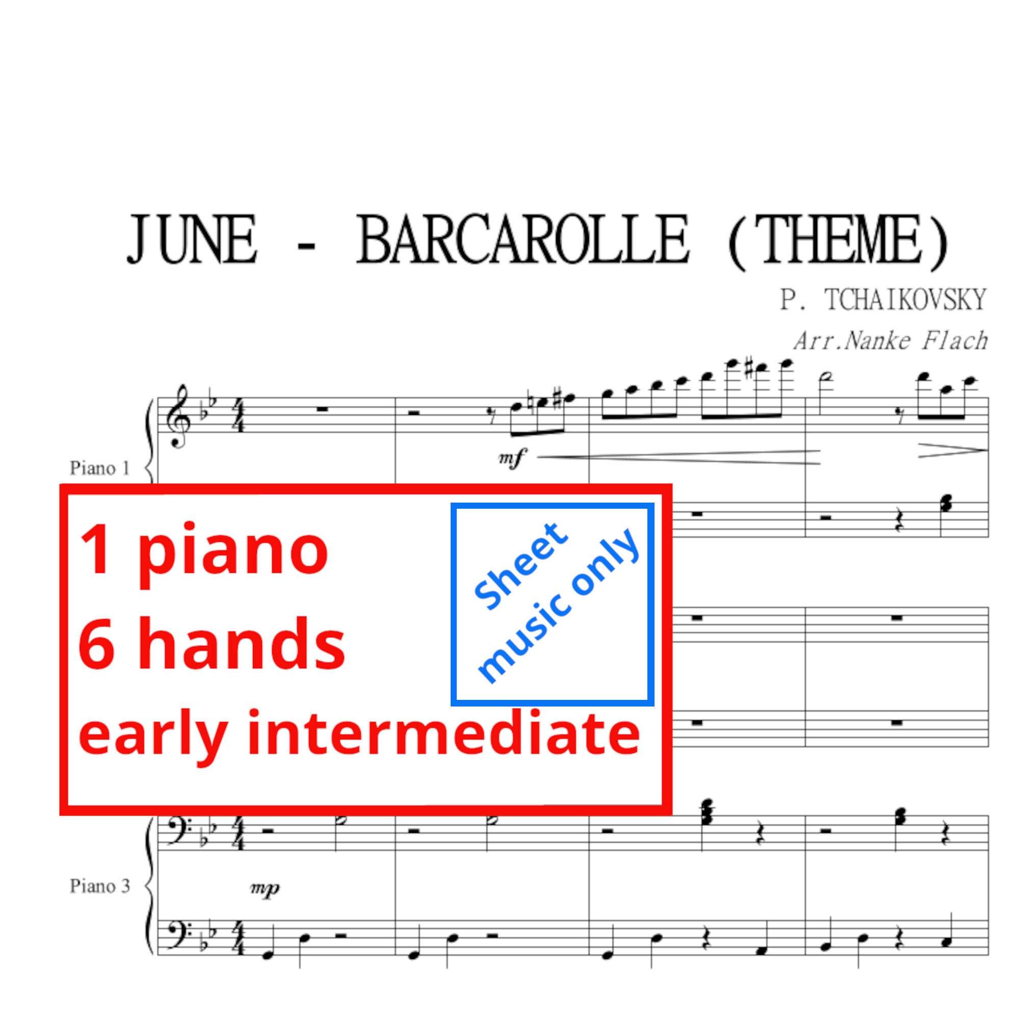 Tchaikovsky - June Barcarolle | Sheet Music Only | 1 Piano 6 Hands ...