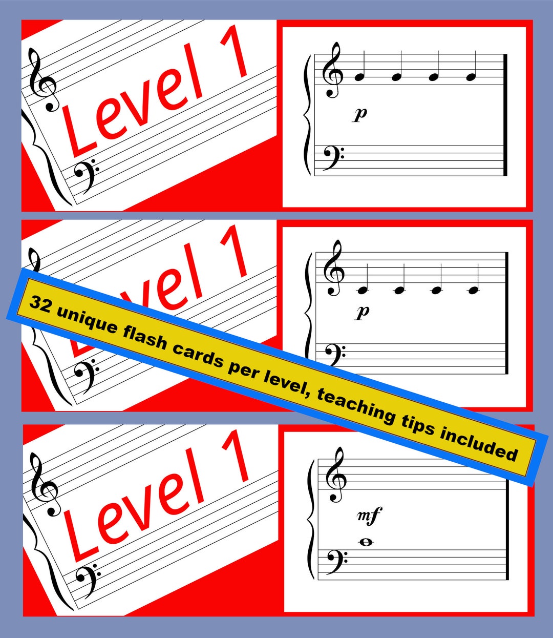 Sight Reading | Level 1 | Landmark Notes G,F,C | Graded Flash Cards ...