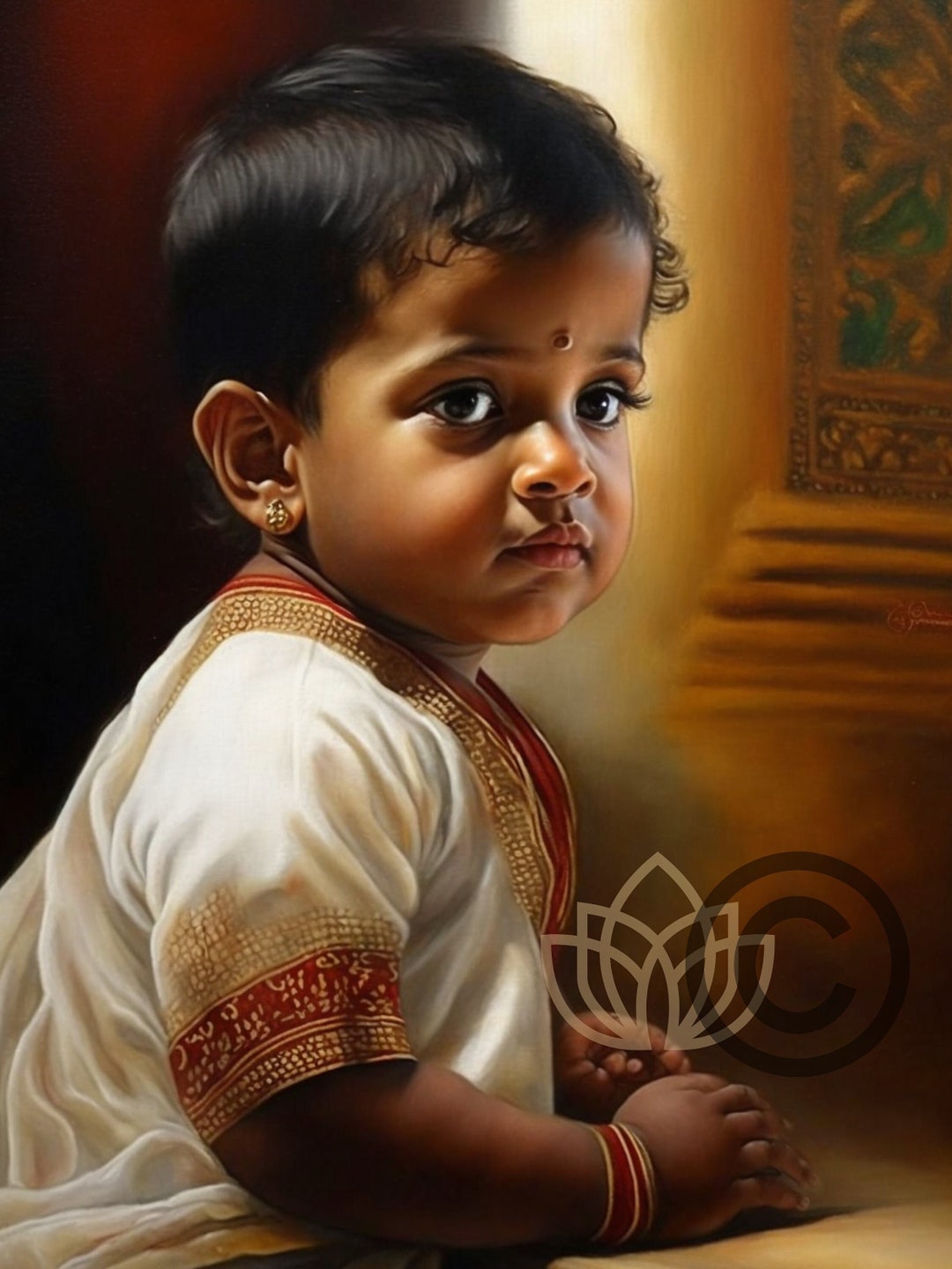 Heritage Oil Painting | Child | Indian Art | Indian Painting | Canvas ...