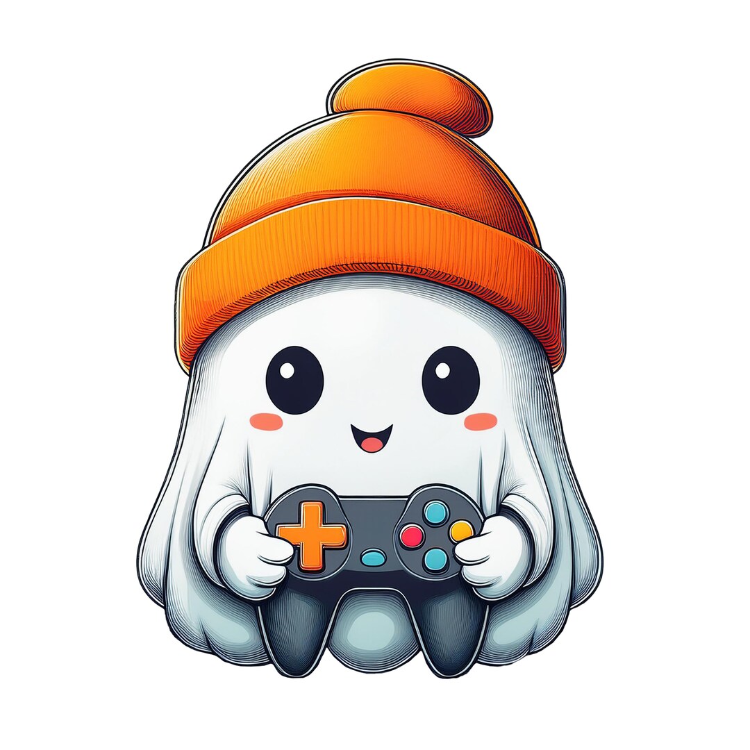 Cute Bougie Halloween Ghost Gaming With a Controller, Funny Halloween ...