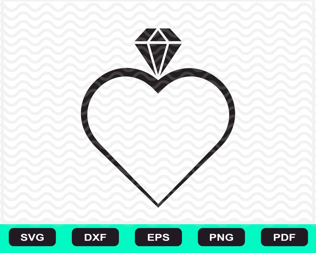 Heart Shaped Ring SVG, DXF, PNG, Diamond Ring, Heart Ring, Diamond on ...