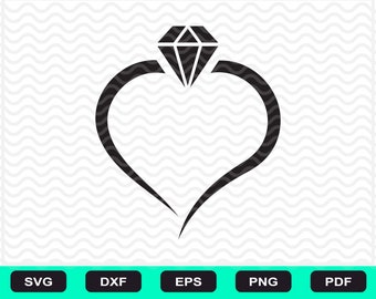 Heart Shaped Ring SVG, DXF, PNG, Diamond Ring, Heart Ring, Diamond on ...