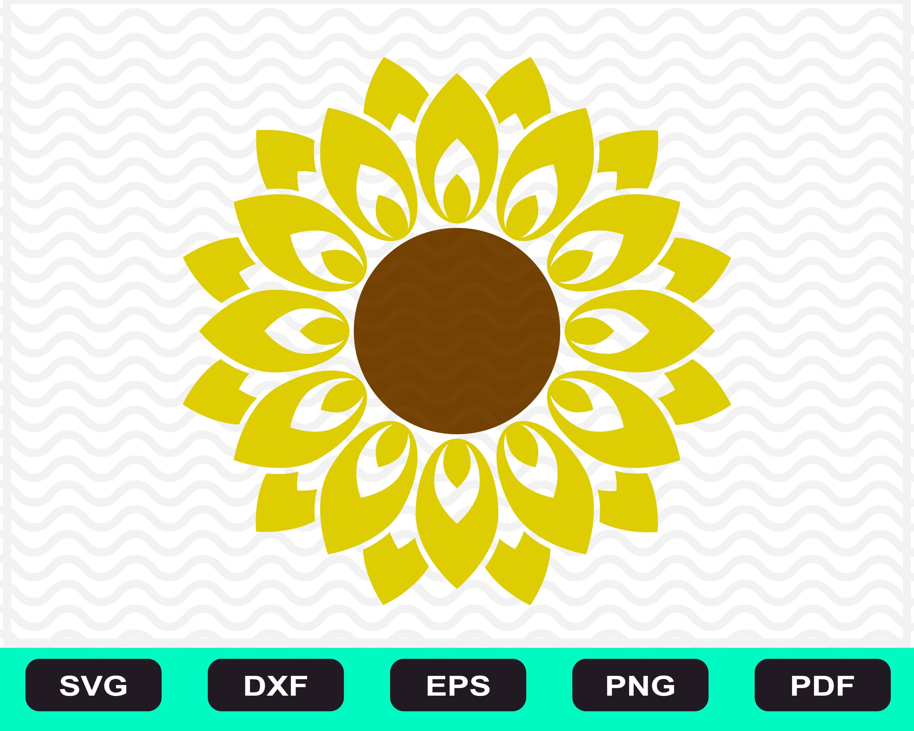 Sunflower SVG, Hand Drawn, Dxf, Png, Eps, Sunflower Mandala, Sunflower ...