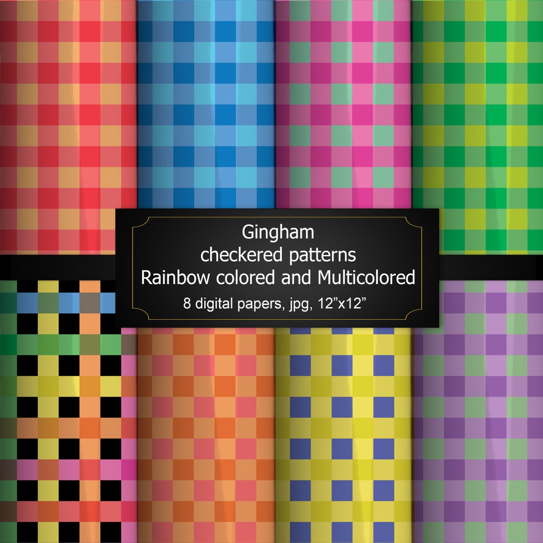 Gingham Checkered Style, 8 Unique Digital Papers, 12'x12' Jpg Digital ...