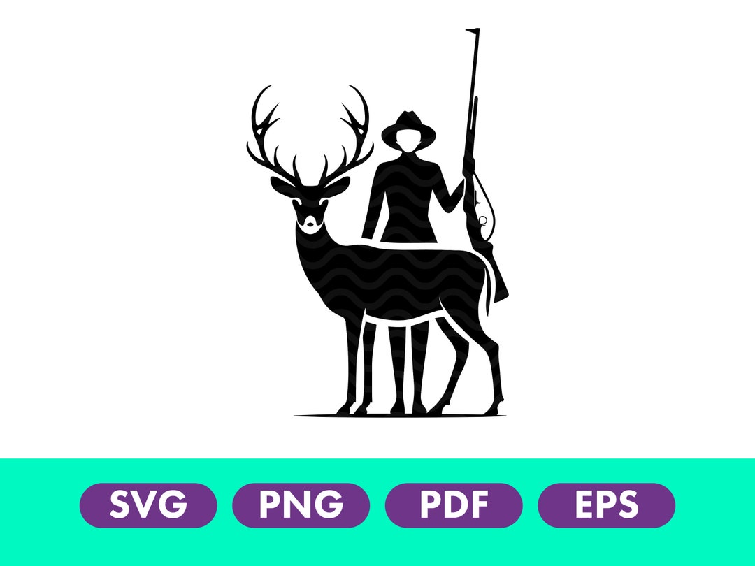 Silhouette of a Female Hunter With a Stag and Holding a Gun, Girl ...