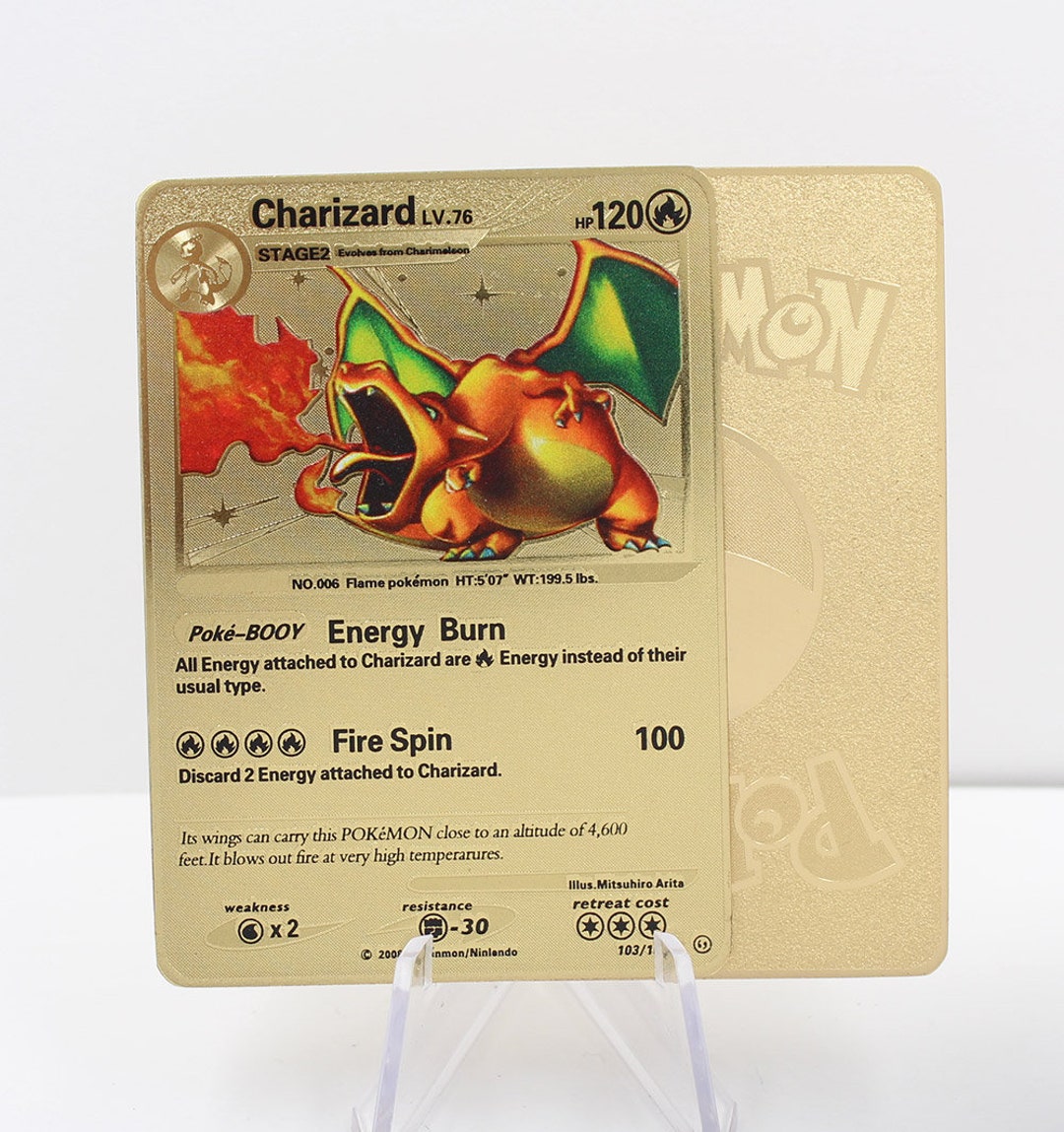 Custom UV Printed Classic Charizard Shiny Gold Metal Card - Etsy