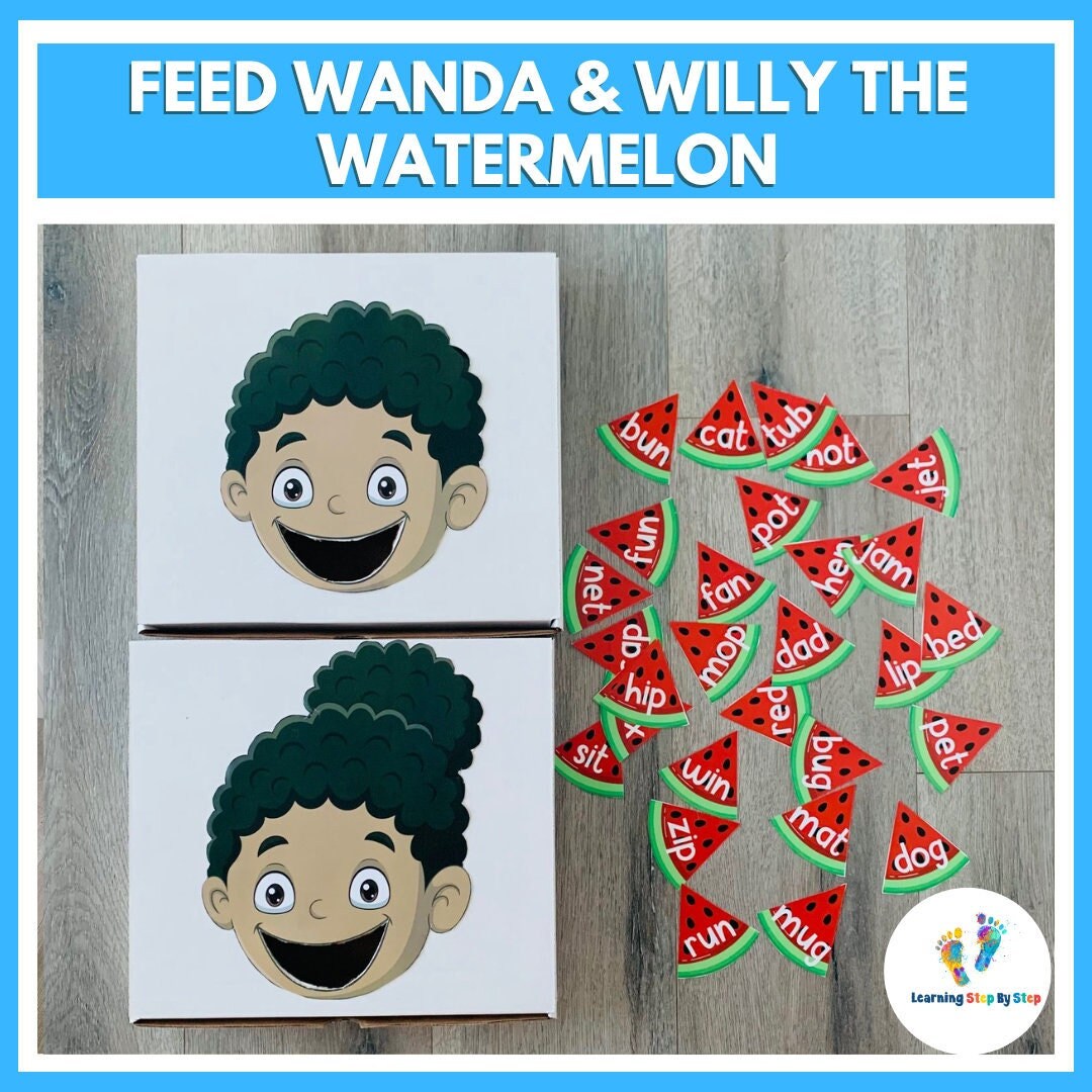 CVC Words Game Feed Wanda and Willy the Watermelon - Etsy