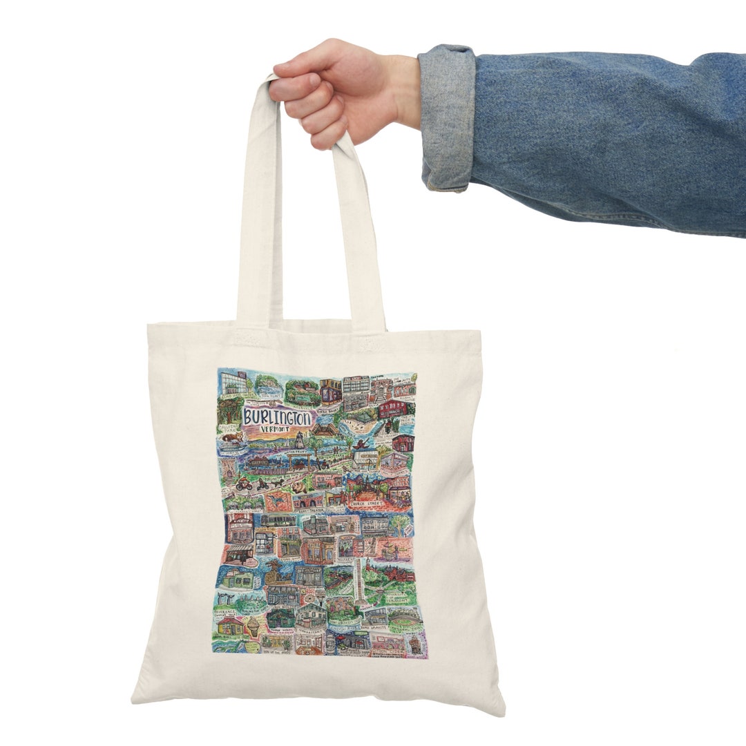 Burlington Vermont Canvas Bag | Vermont Watercolor Canvas Bag ...
