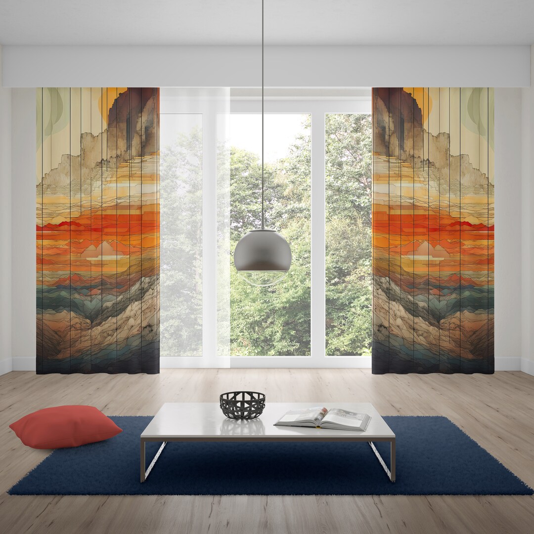 Topographic Oddities Window Curtain, Abstract Geo Strata Drapes ...