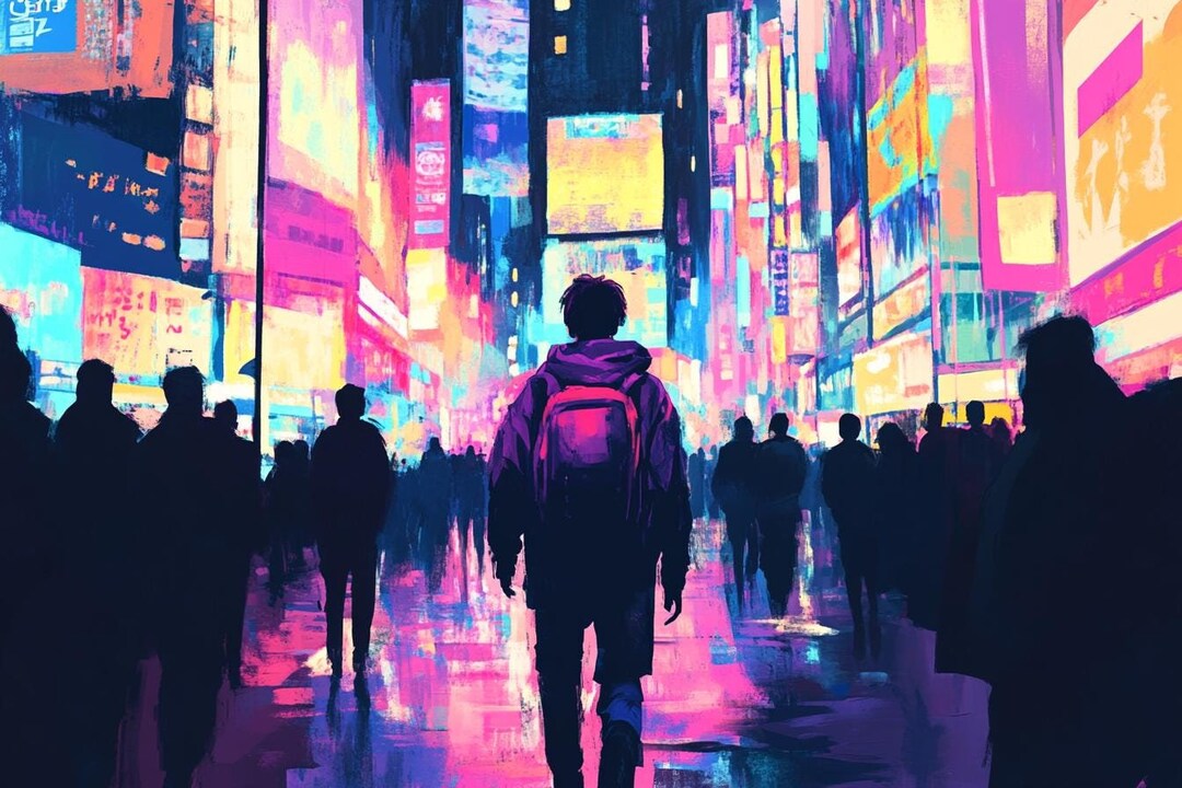 Colorful Anime Urban Scene Decoupage Paper, Black Stain Effect ...