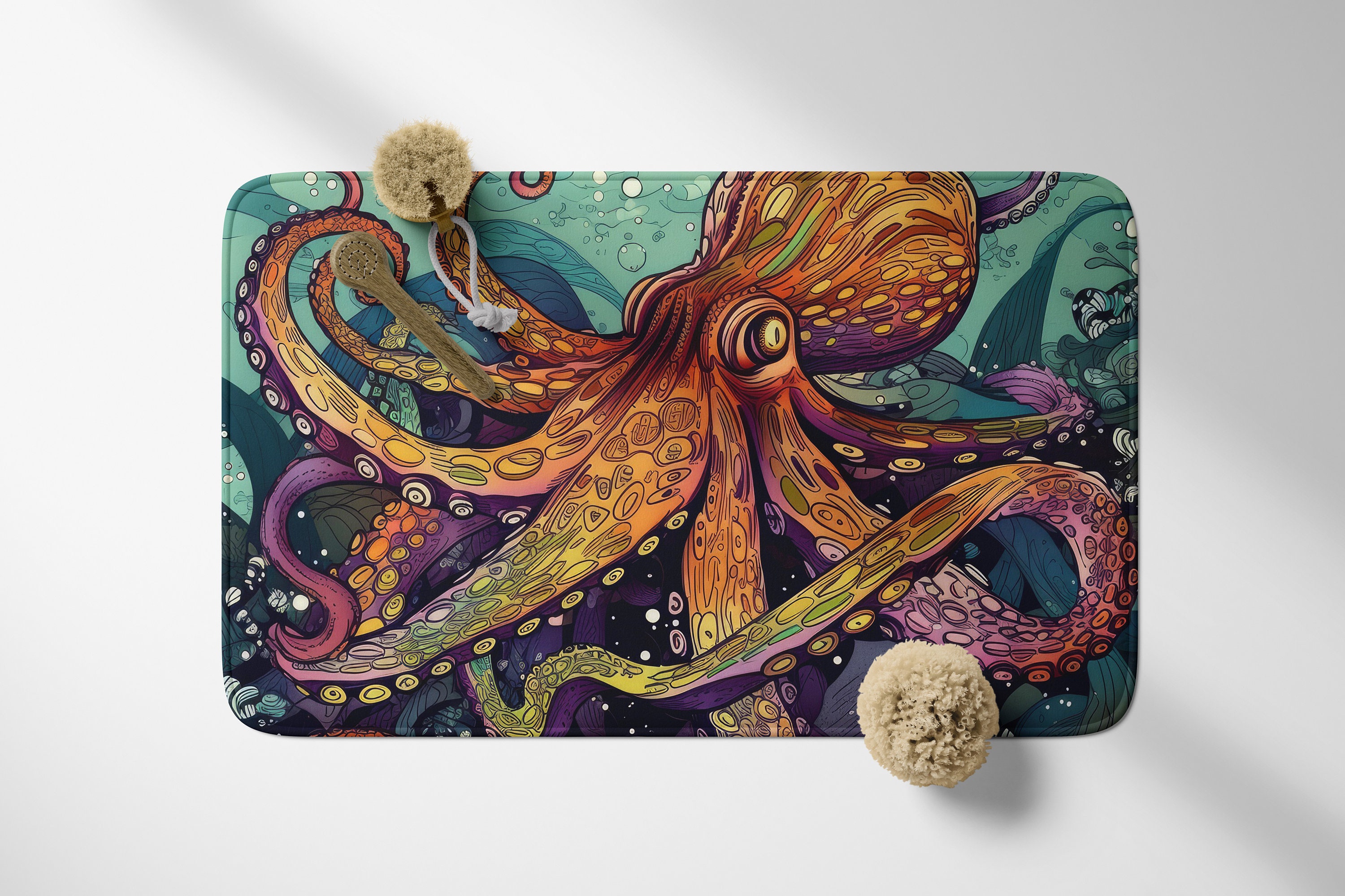 Bath Mat Aquatic Splendor Memory Foam Octopus Sea - Etsy