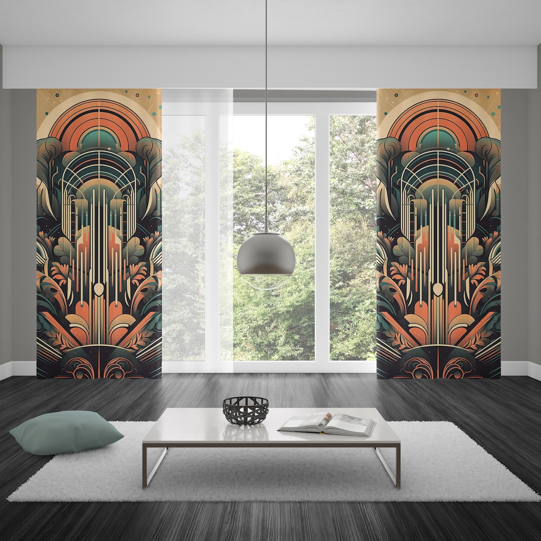 Art Deco Window Curtain, Artistic Movement Drapes, Geometric Pattern ...