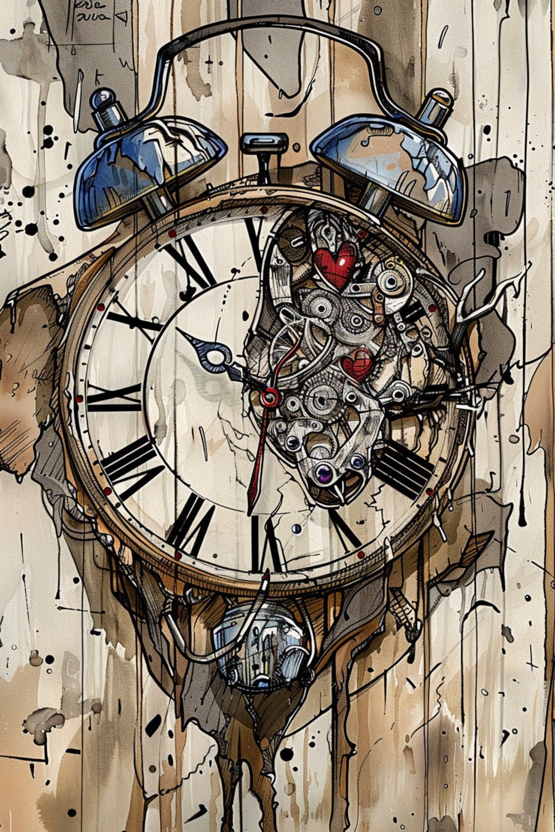Steampunk Clock Heart Decoupage Paper, Mechanical Art, Digitally ...