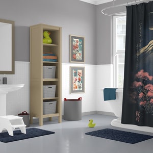 Mount Fuji Japanese Shower Curtain, Kanji Rutpink Trees Bath Drapes ...
