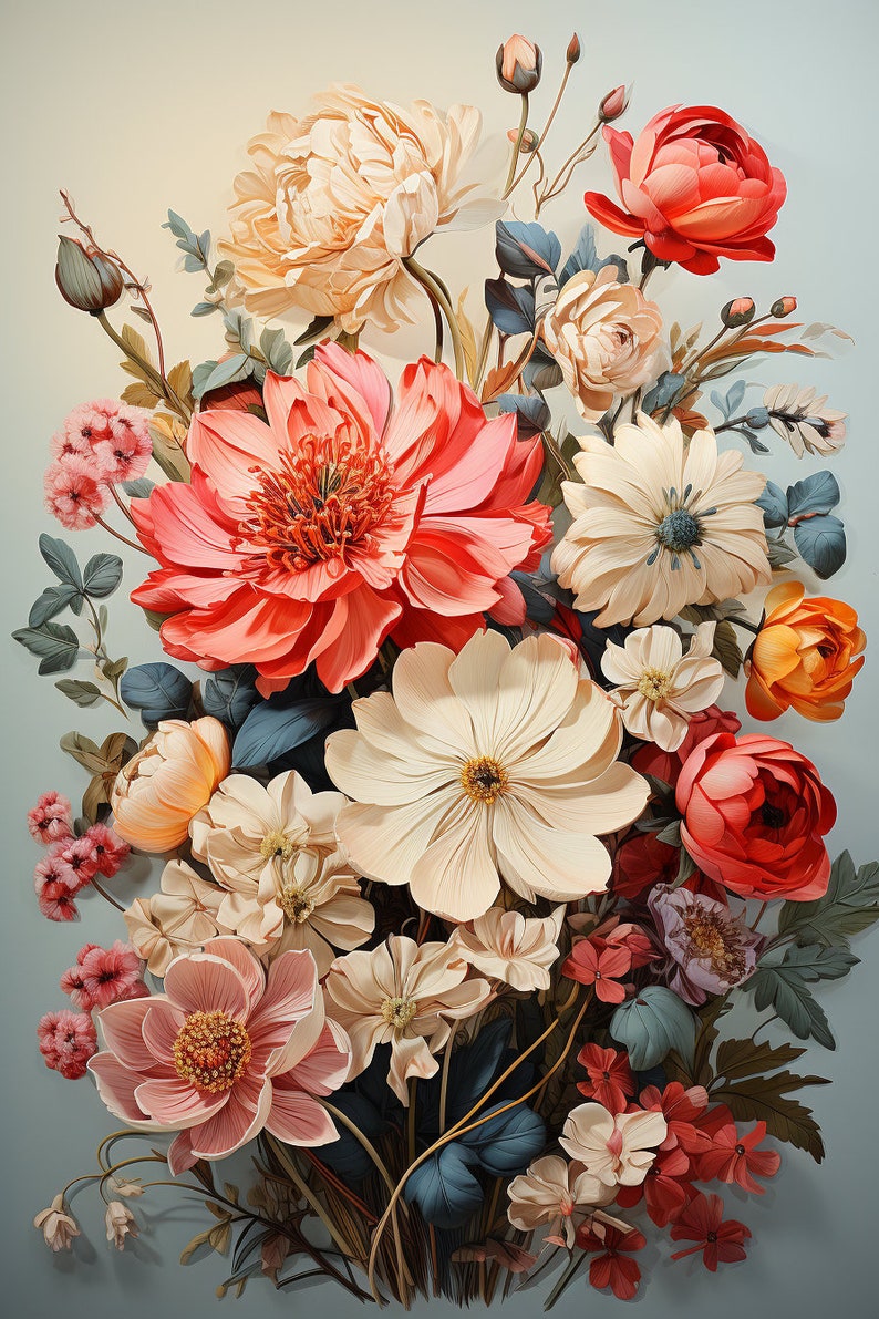 Vintage Floral Elegance Decoupage Paper, Flower Bouquet Digitally ...