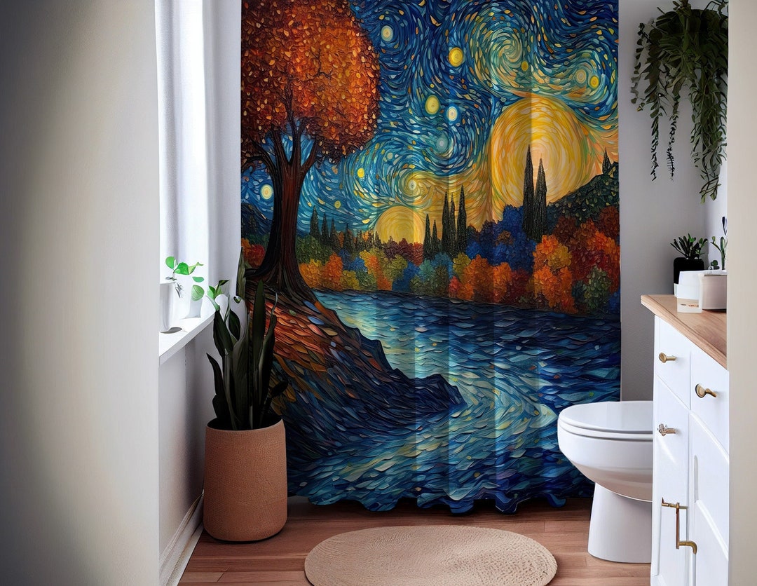 Whimsical River Cascade Shower Curtain, Van Gogh Neo-impressionist ...