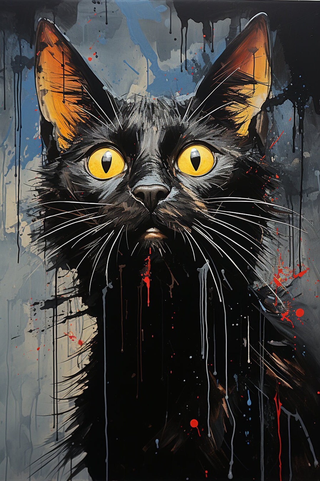 Decoupage Neo-expressionist Cartoon Cat, Whimsical Kitty Digitally ...