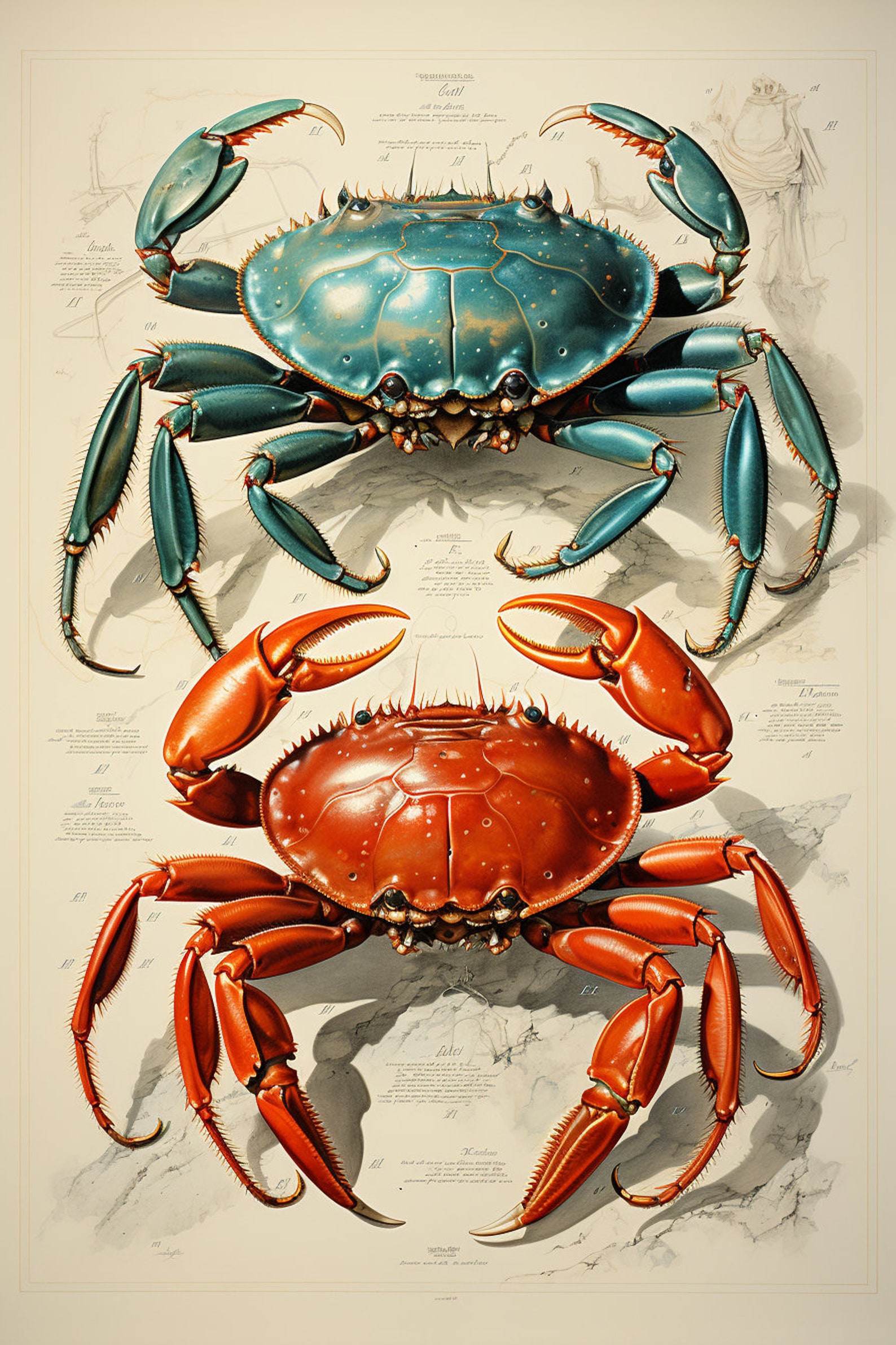 Crab Coastal Theme Decoupage, Sea Ocean Creature Digitally Printed ...