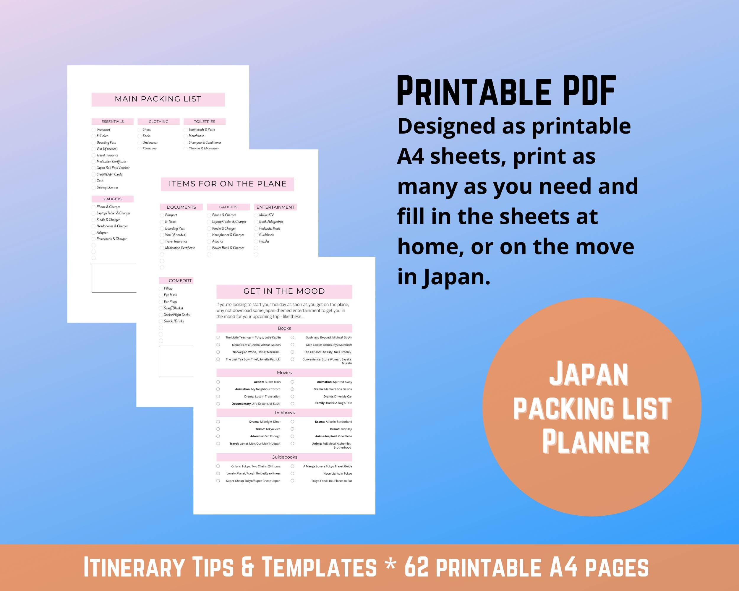 Japan Packing List Printable Planner. Tips to Pack Light for Japan by ...