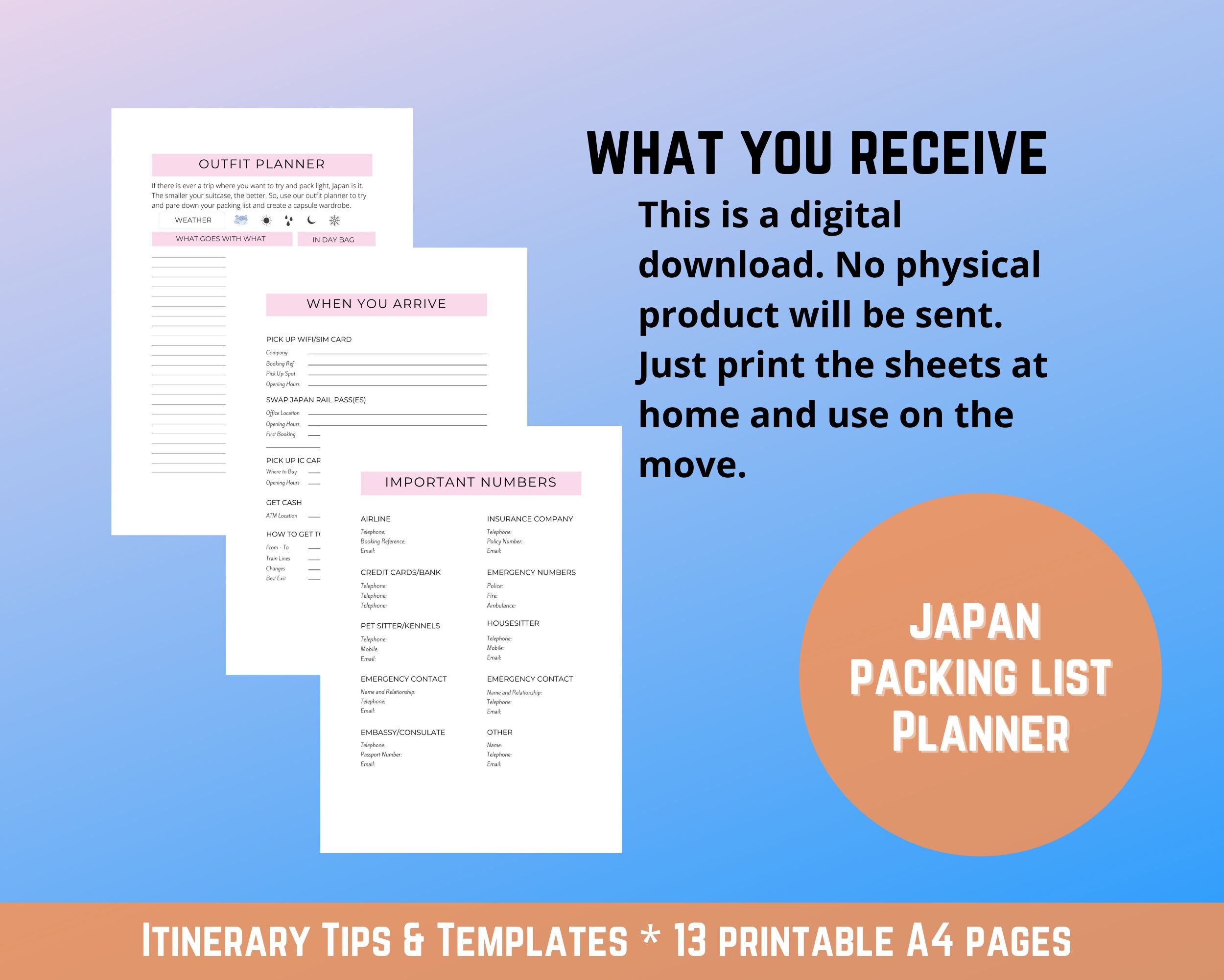Japan Packing List Printable Planner. Tips to Pack Light for Japan by ...