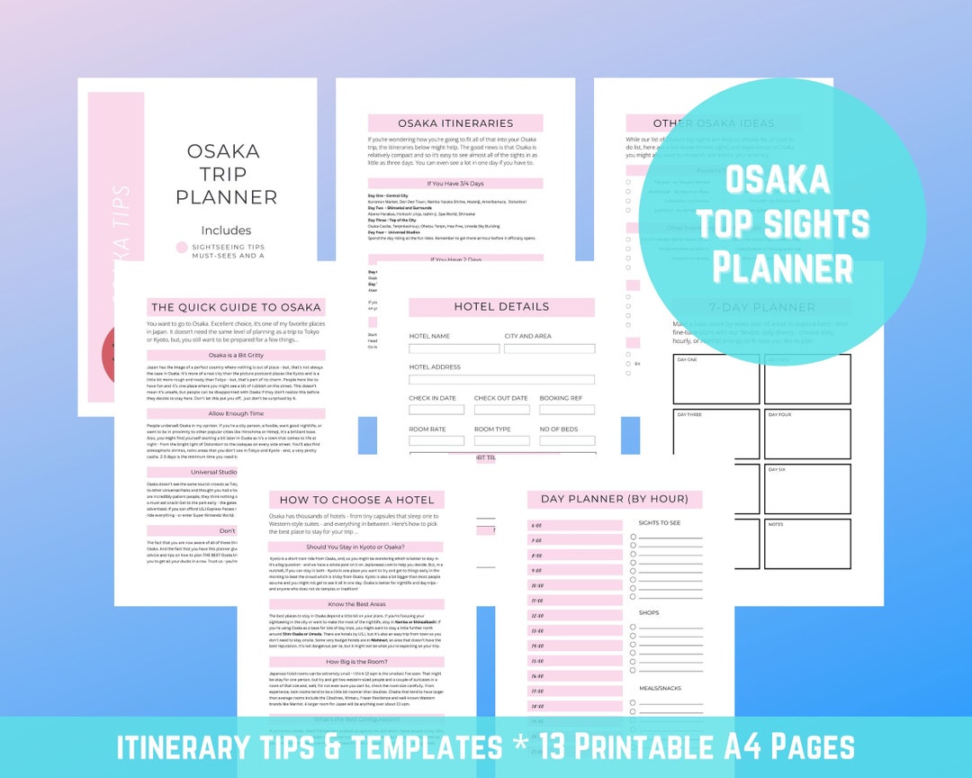 Printable Osaka Travel Planner. Hotel, Sightseeing, and Food Tips Plus ...