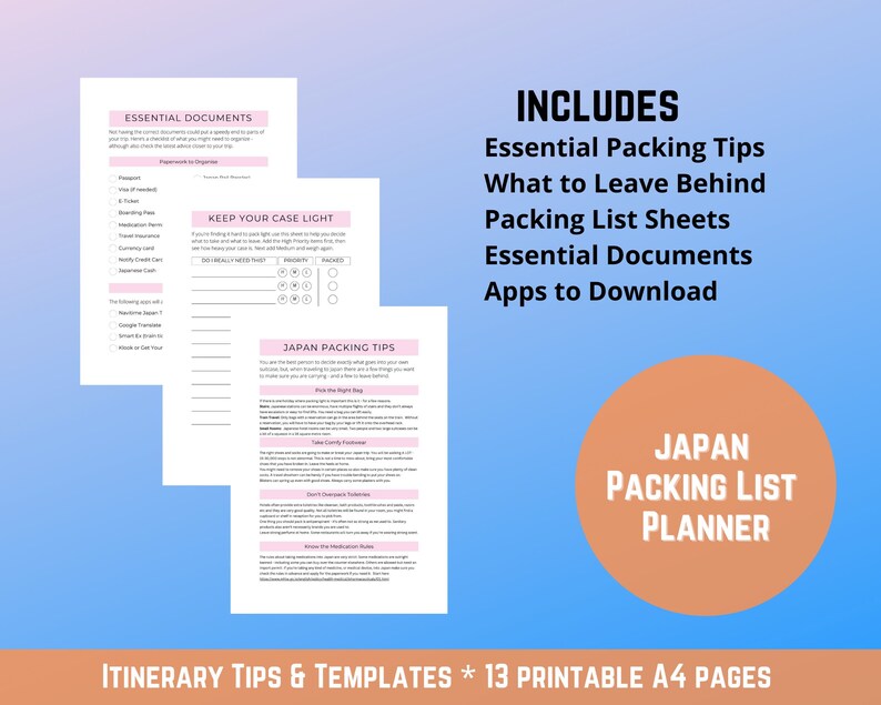 Japan Packing List Printable Planner. Tips to Pack Light for Japan by ...