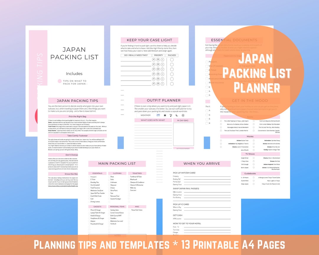 Japan Packing List Printable Planner. Tips to Pack Light for - Etsy