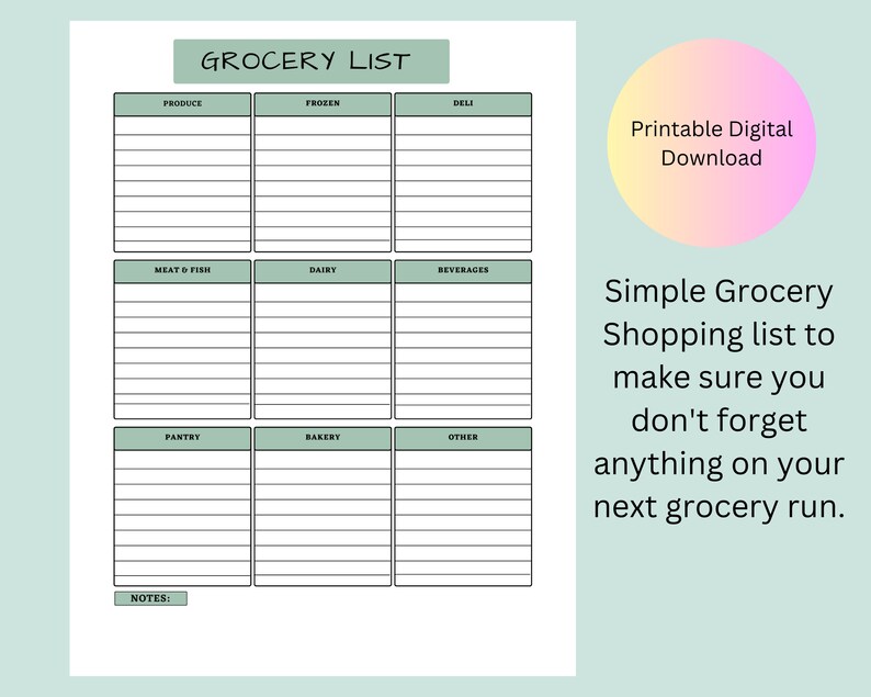 Minimalist Grocery Shopping List, Weekly Checklist (digital Download ...