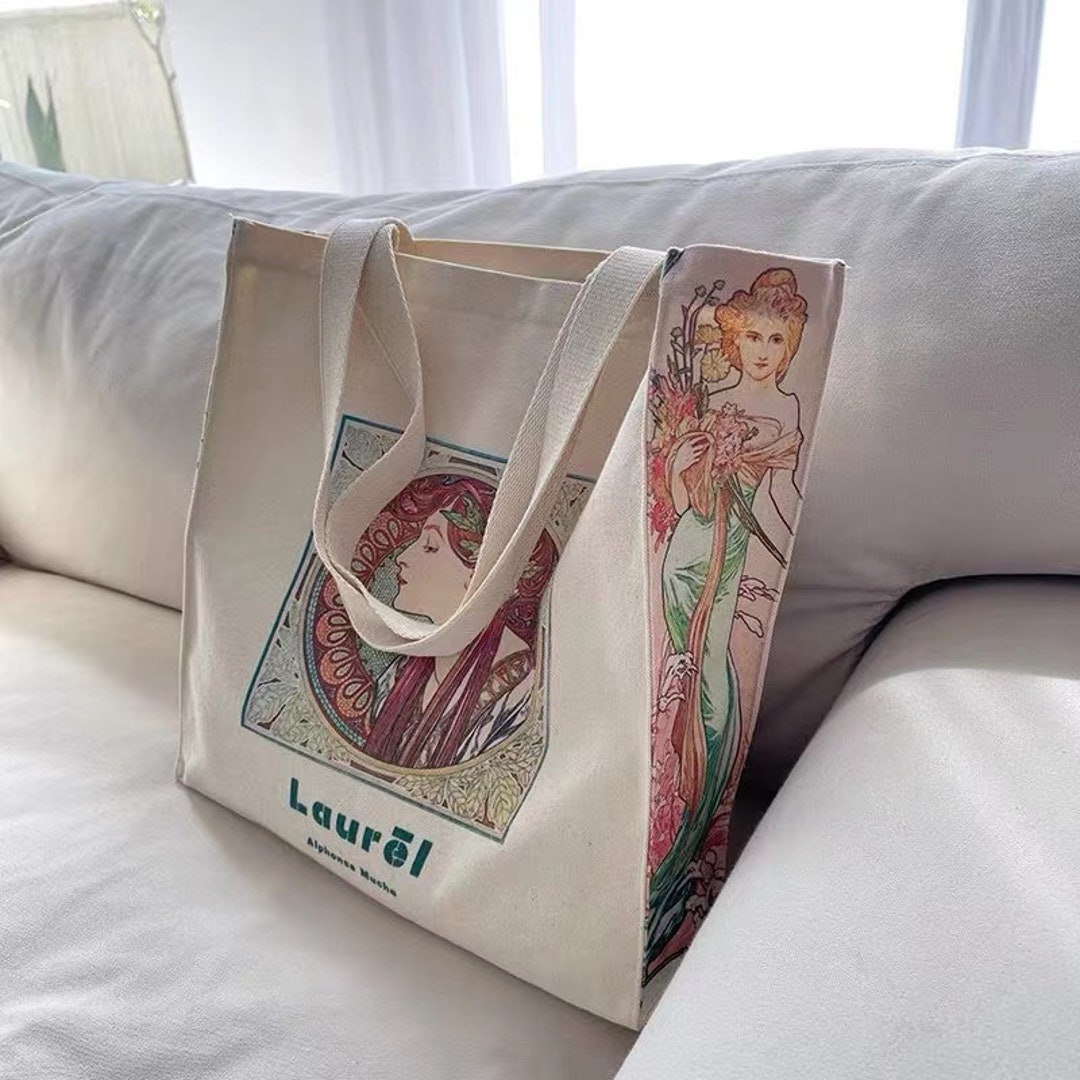 Mucha Tote Bag Tote Canvas Japanese Style Bagfloral - Etsy