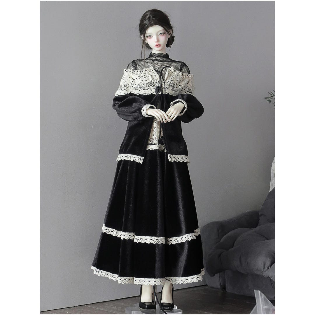 Elegant Black Velvet Lace Gown Outfit for BJD Dolls, 1/3 1/4 SD MSD Bjd ...