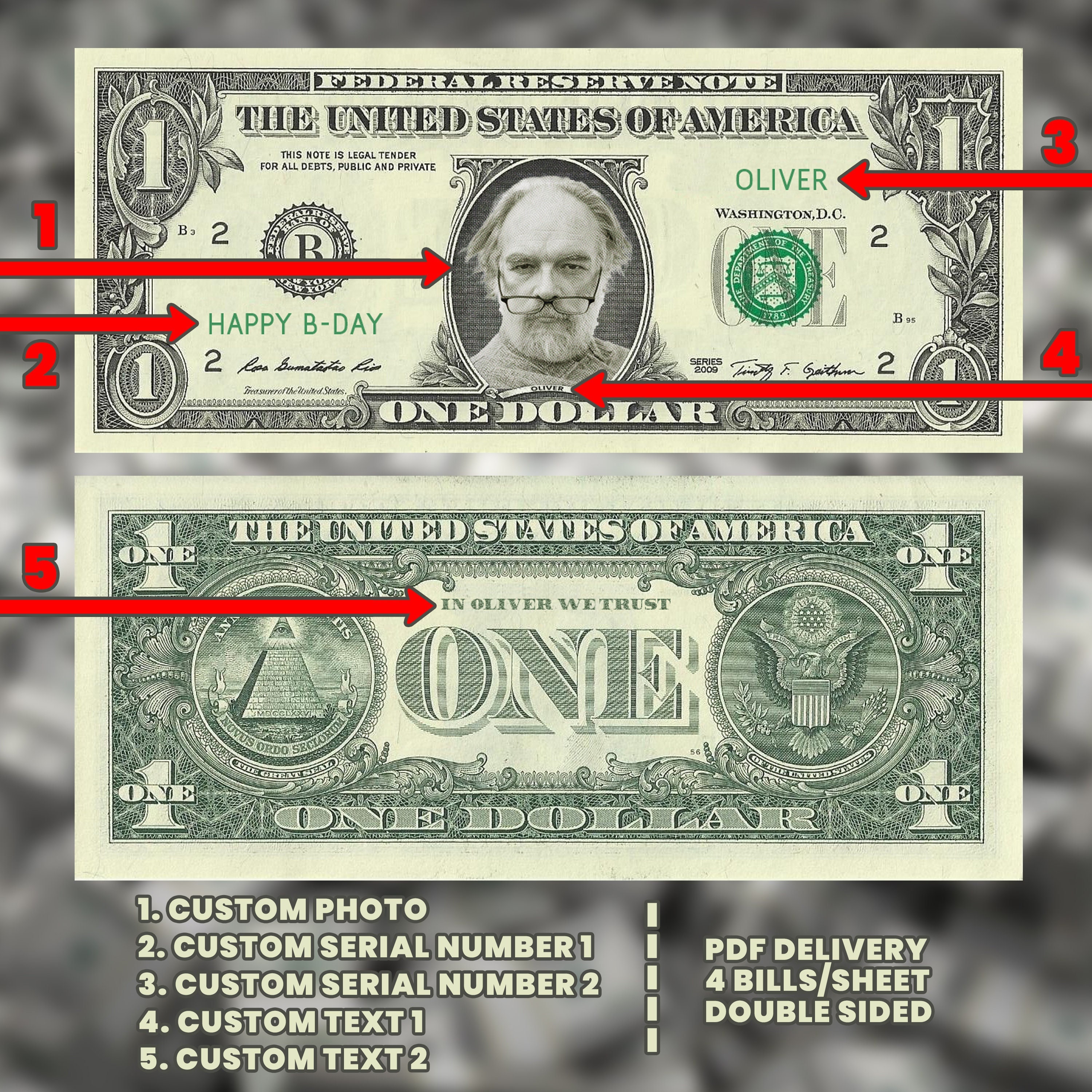 Your Face on Money, Game Money, 1 Dollar Bill, Party Money, Custom ...