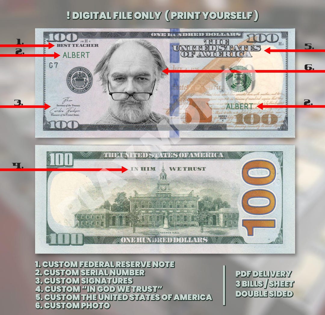 Your Face on Money, Game Money, 100 Dollar Bill, Party Money, Custom ...
