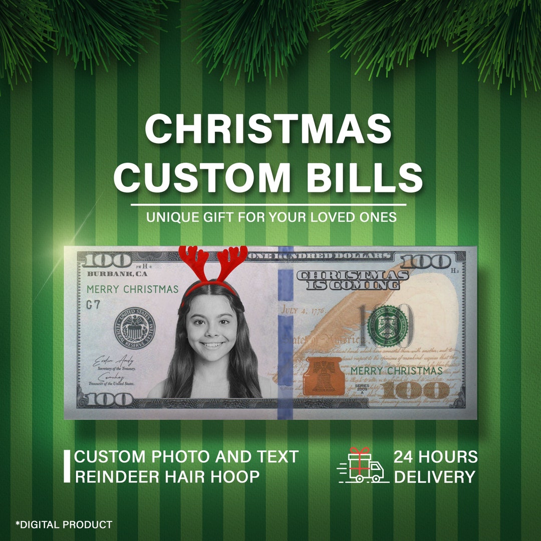 Custom Christmas Money Gift, Personalized 100 Dollar Bill With Festive ...