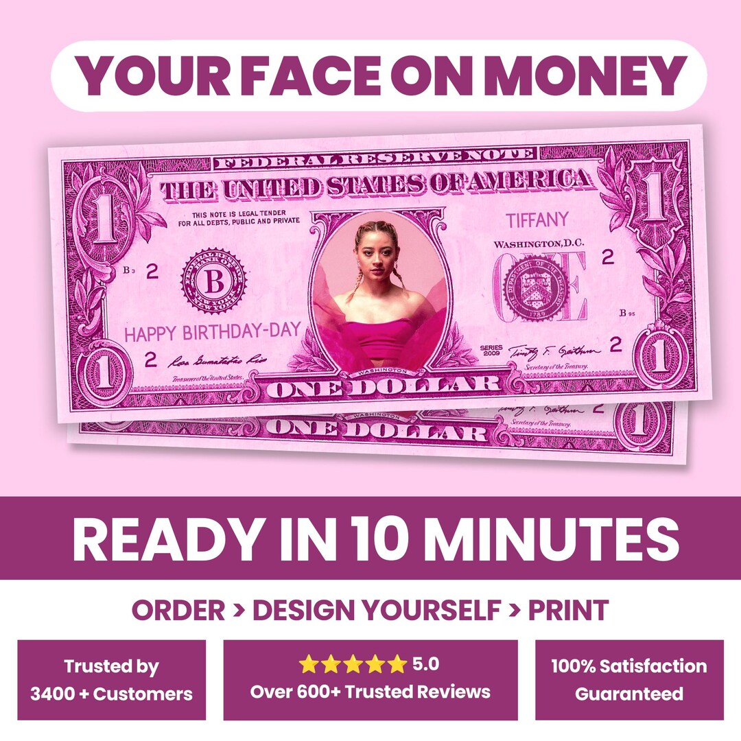 Editable 1 Dollar Bill, Your Face on Money, Pink Theme, Party Money ...