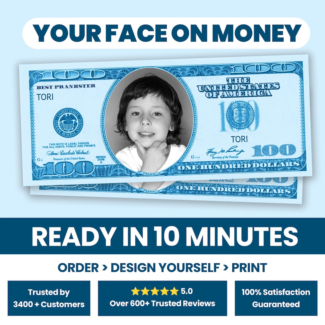 Editable 100 Dollar Bill, Your Face on Money, Blue Theme, Party Money ...