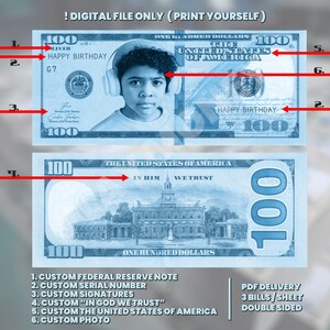 Personalized 100 Dollar Bill, Your Face Gift (digital File) - Etsy