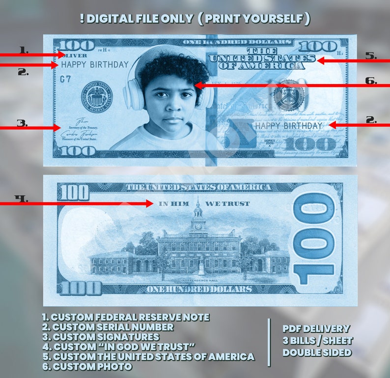 Personalized Money 100 Dollar Bill Your Face on Money - Etsy