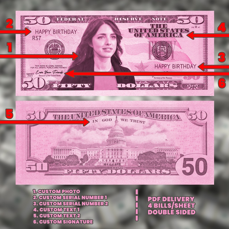 Custom Face 50 Dollar Bill, Personalized Party Money (digital File) - Etsy