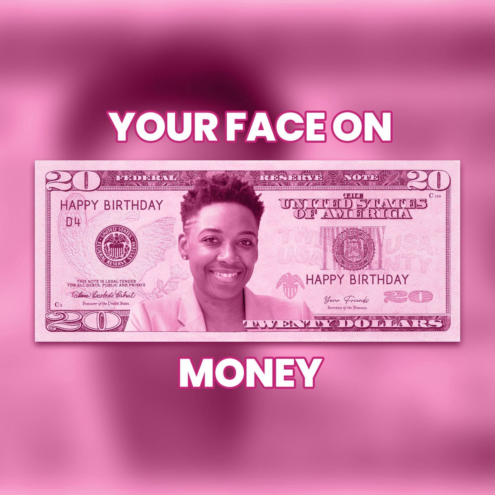 Personalized Face on 20 Dollar Bill, Custom Party Money (digital File ...