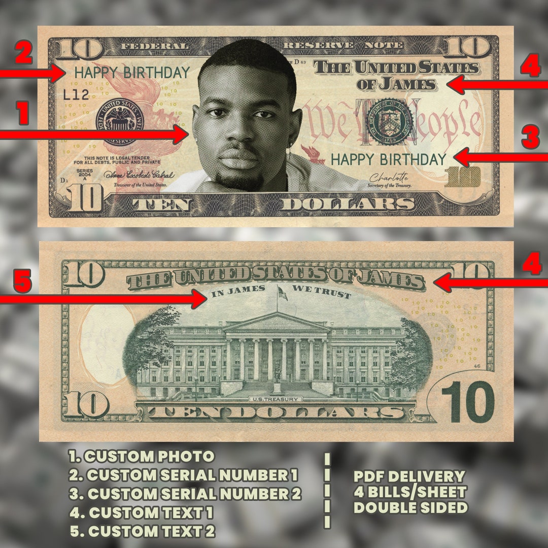 Your Face on Money, Game Money, 10 Dollar Bill, Party Money, Custom ...