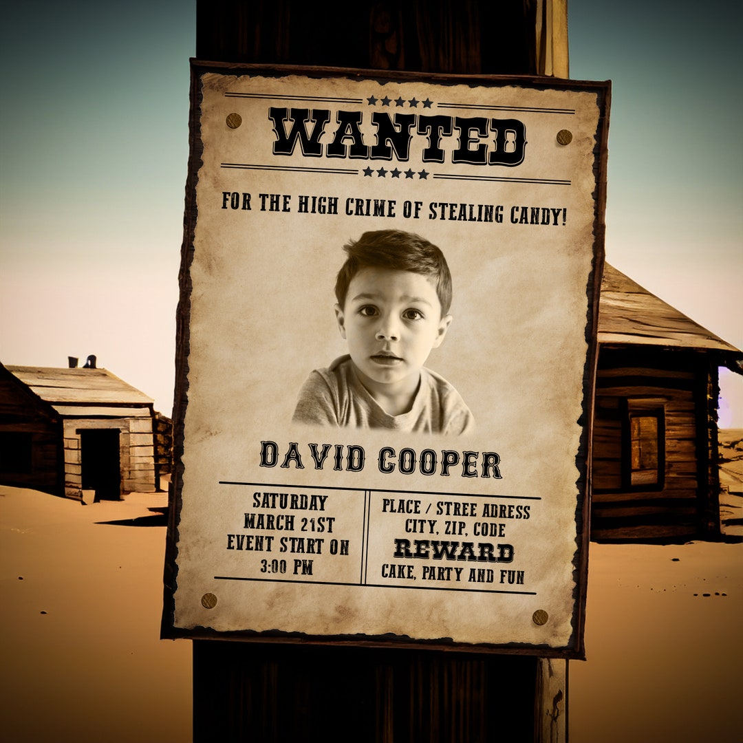 Wanted Poster Invitation, Digital Print, Cowboy and Cowgirl Party ...