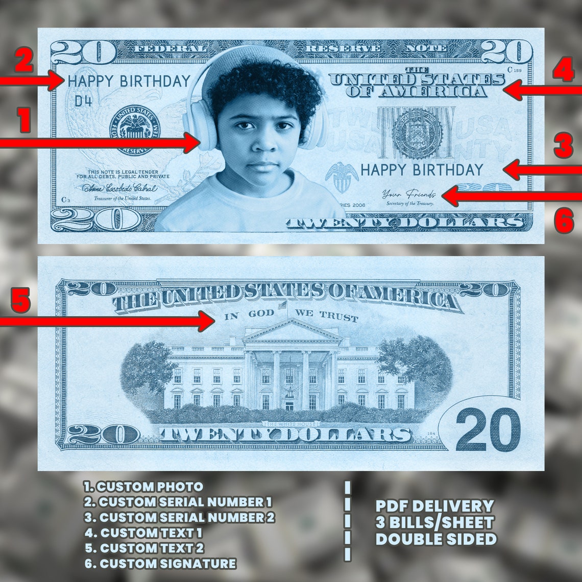 Personalized Face on 20 Dollar Bill, Unique Gift (digital File) - Etsy