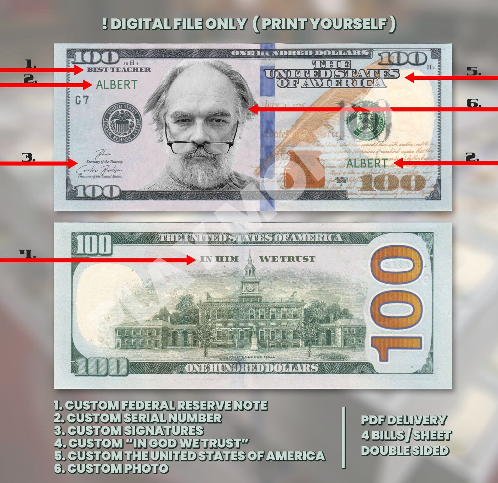 Your Face on Money, Game Money, 100 Dollar Bill, Party Money, Custom ...