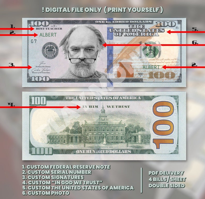 Your Face on Money Game Money 100 Dollar Bill Party Money - Etsy