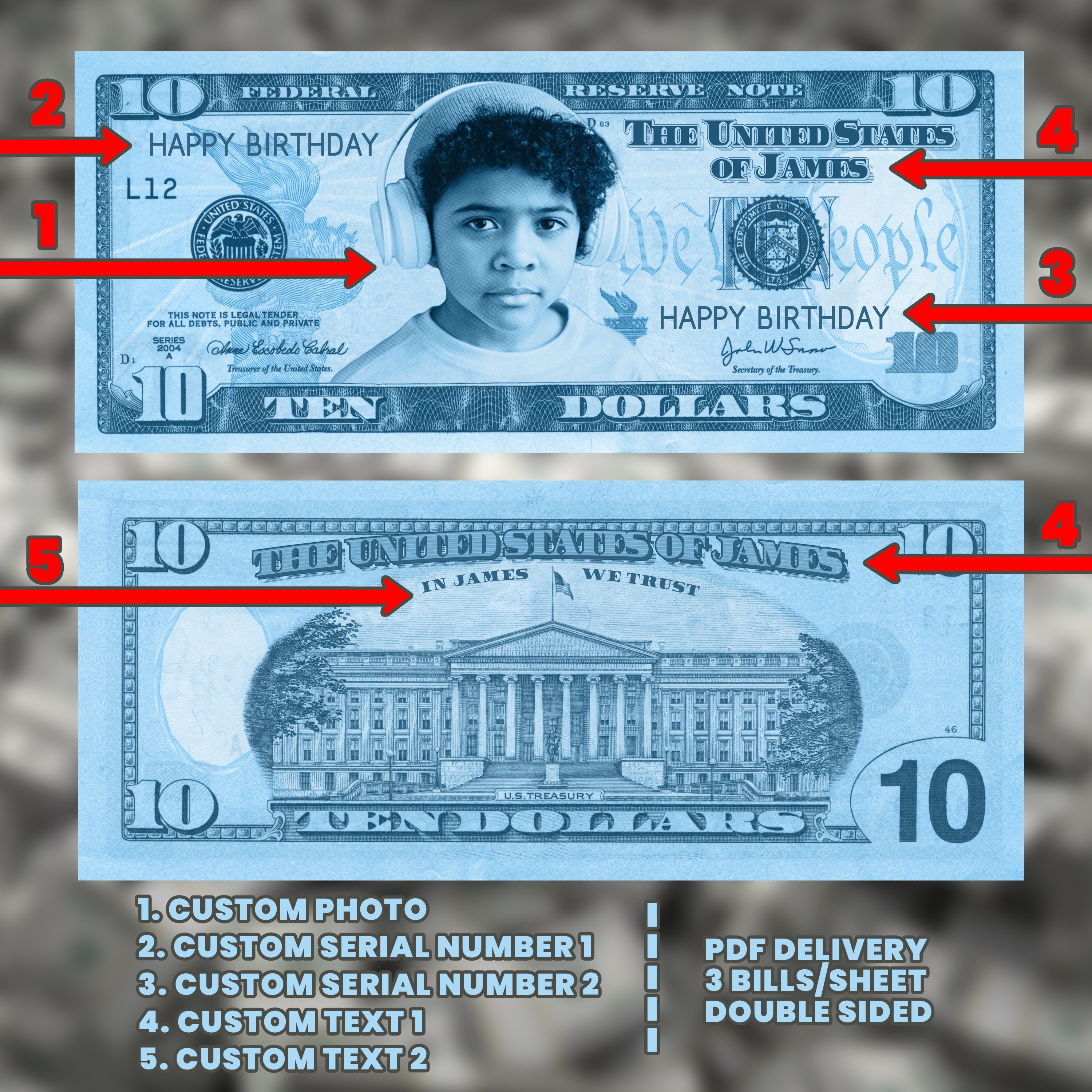 Personalized Face on 10 Dollar Bill, Custom Money Gift (digital File ...